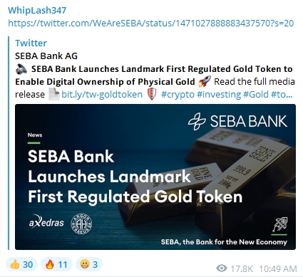SEBA BANK LAUNCHES FIRST REGULATED GOLD TOKEN TO ENABLE DIGITAL ...