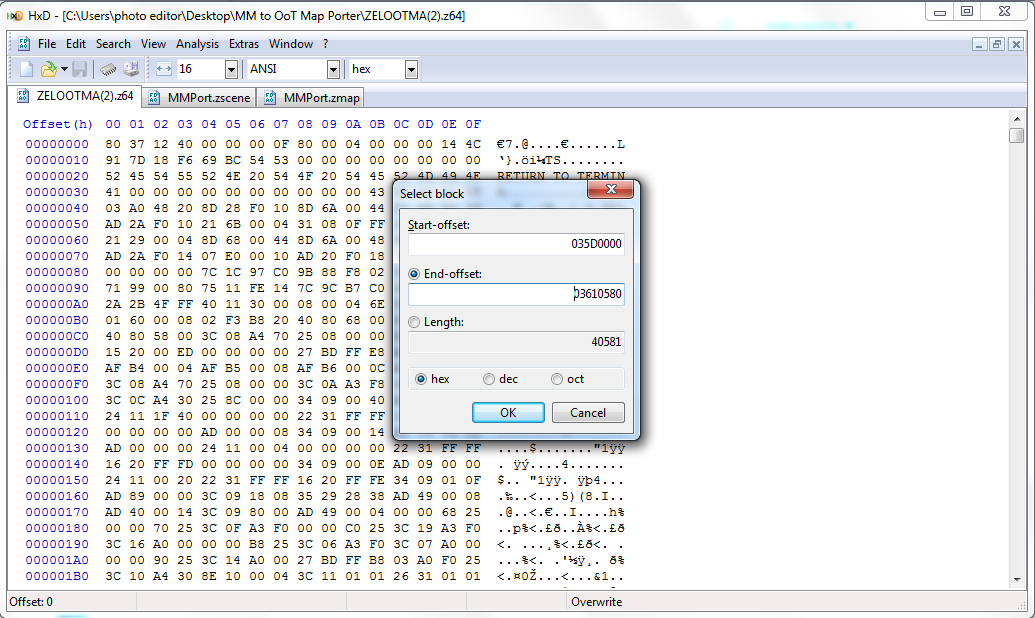 [OOT/MM] Manually Extracting Files Using HxD - Maco