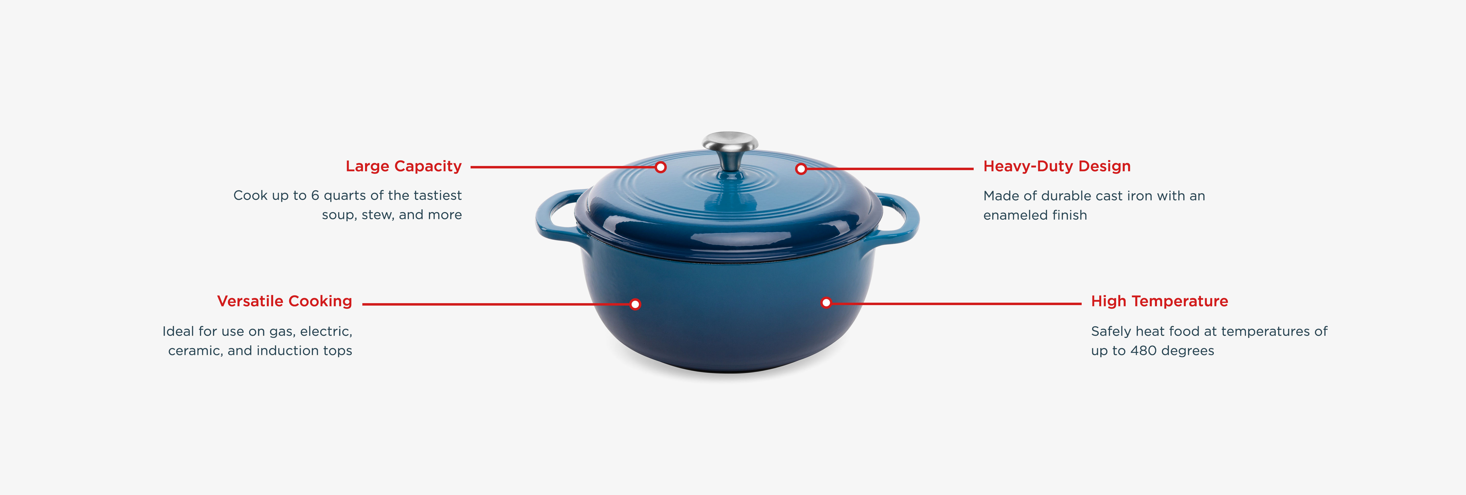6qt Enameled Cast Iron Dutch Oven Kitchen Cookware w/ Side Handles ...