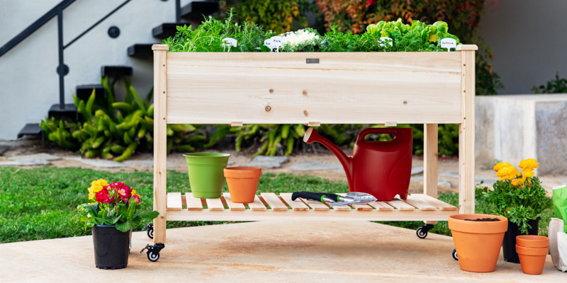 Mobile Raised Garden Bed Elevated Wood Planter w/ Wheels, Storage Shel ...