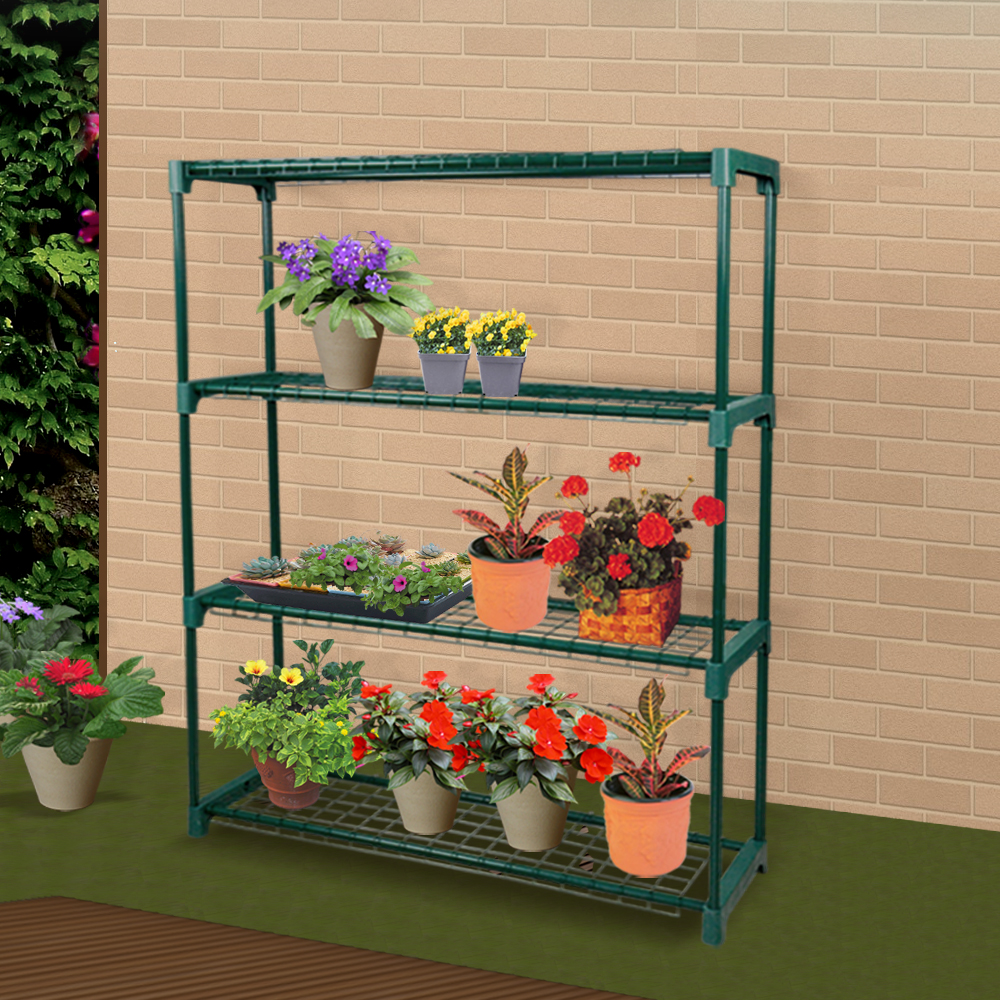 2x 4 Tier Garden Greenhouse Steel Plant Storage Shelving Frame Stand ...