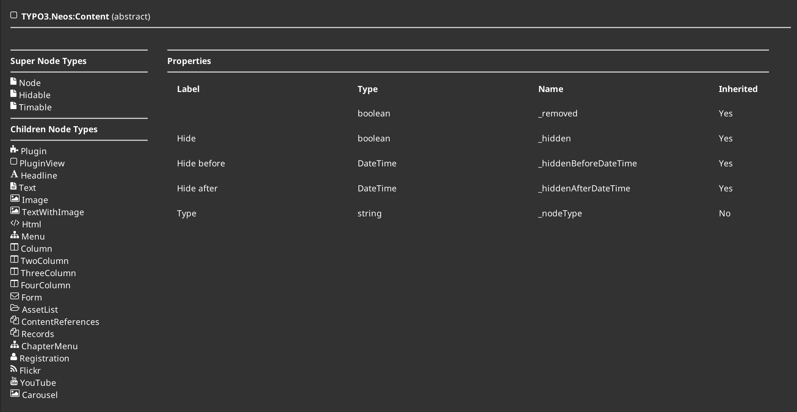 Create a backend module to show the NodeType configuration in details ...