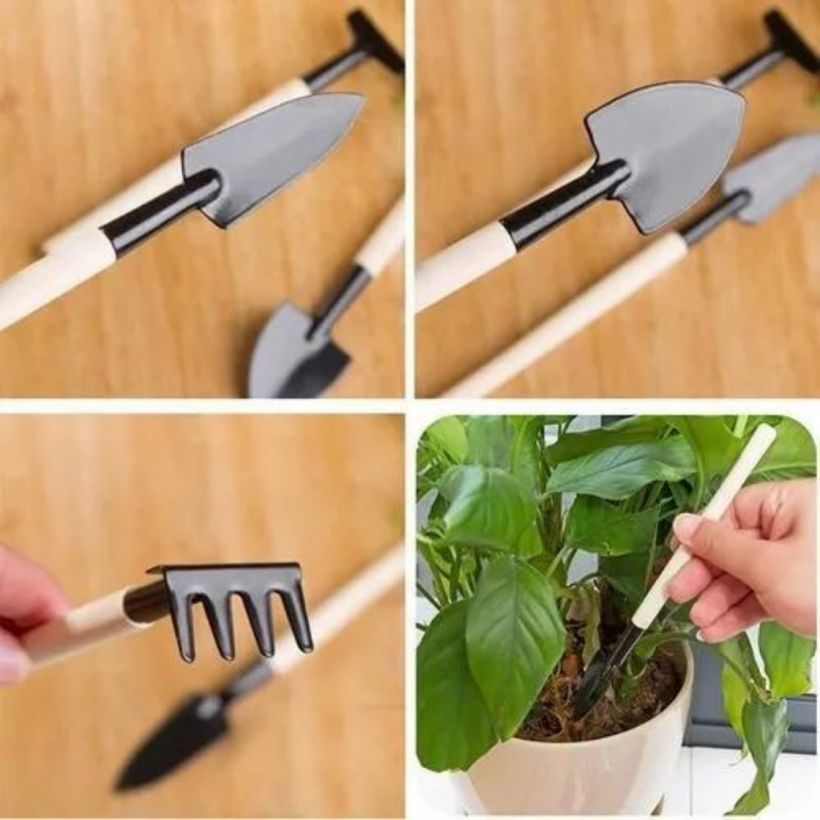 SELLT Set de mini herramientas de jardinería , metal/madera, 3 piezas