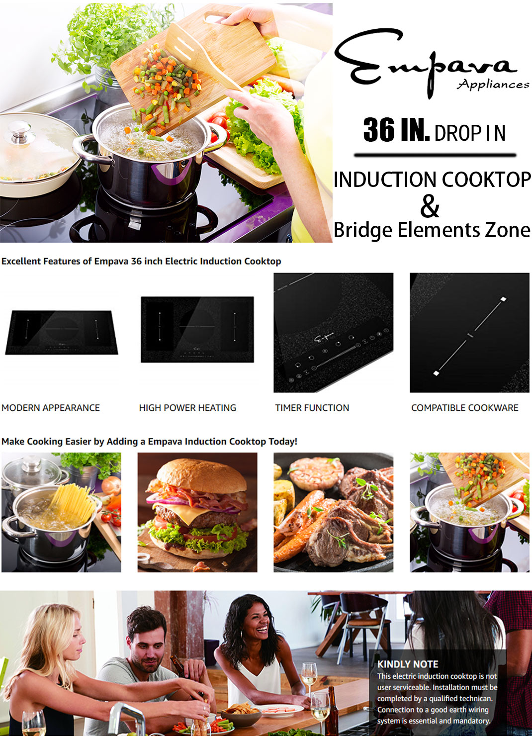 Empava 36 in Electric Stove Induction Cooktop with 5 Heating Element 2 ...