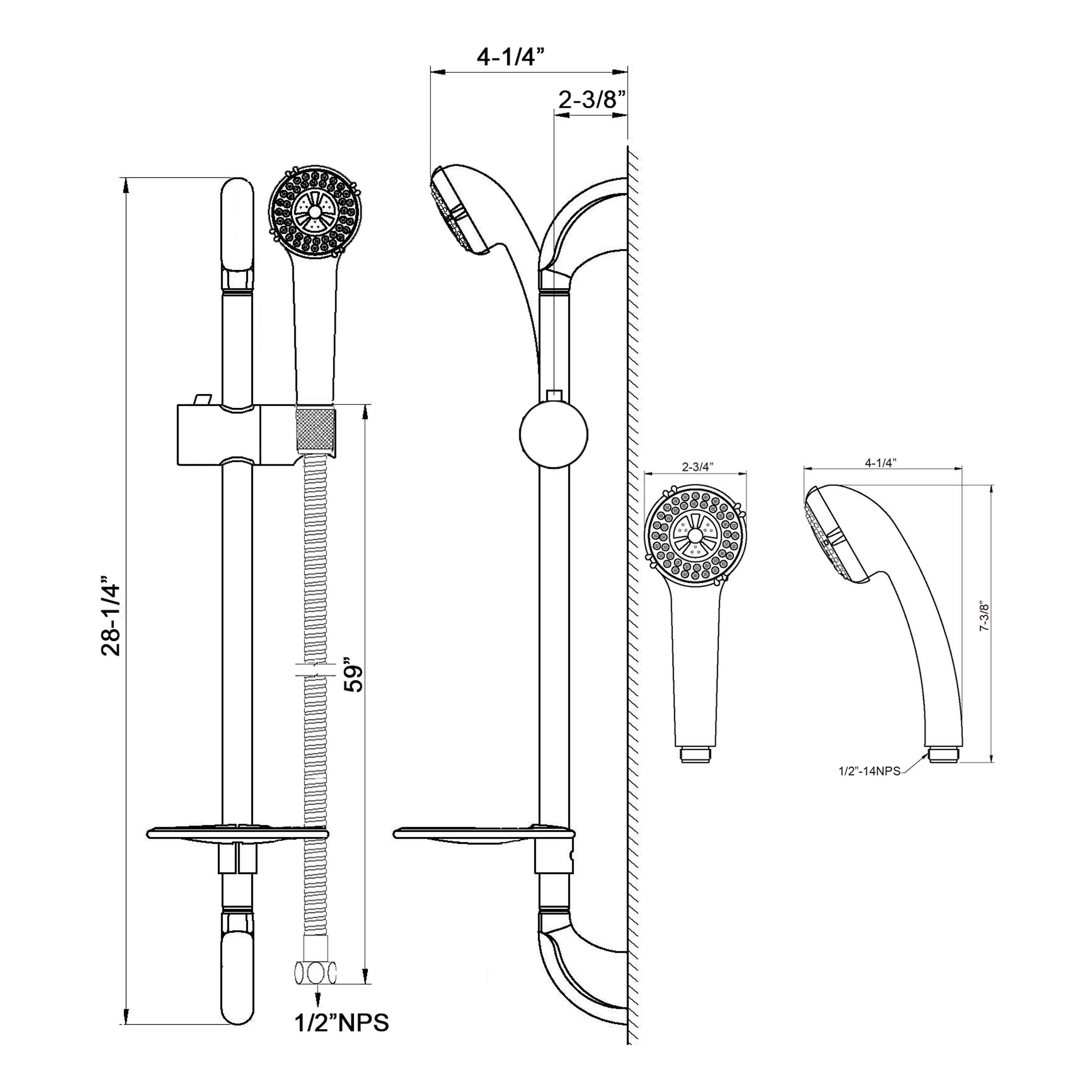 Bathroom Hand Shower Brass Slide Bar Adjustable Height with Soap Dish ...