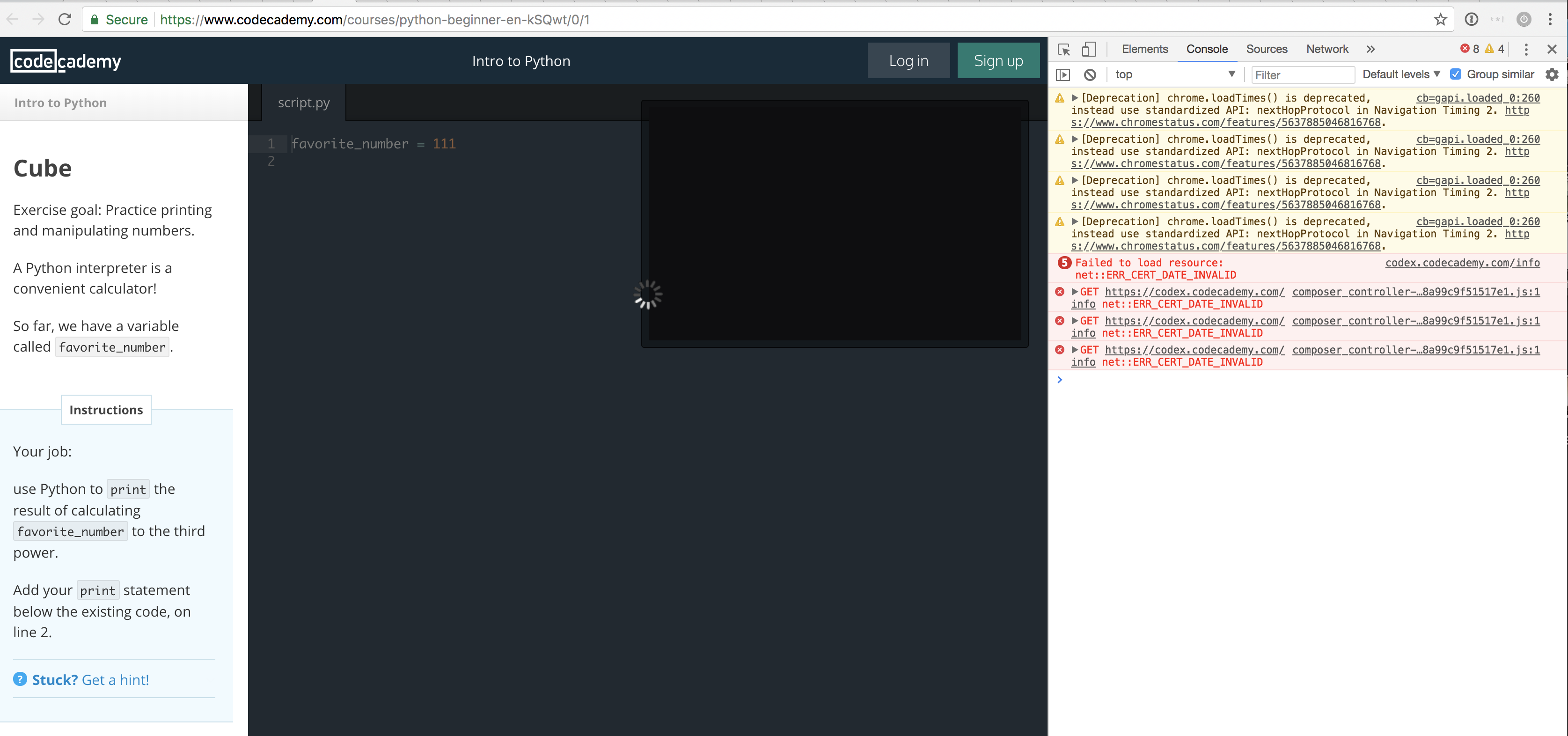 Cert error on https://www.codecademy.com/courses/python-beginner-en ... Cert error on https://www.codecademy.com/courses/python-beginner-en ...