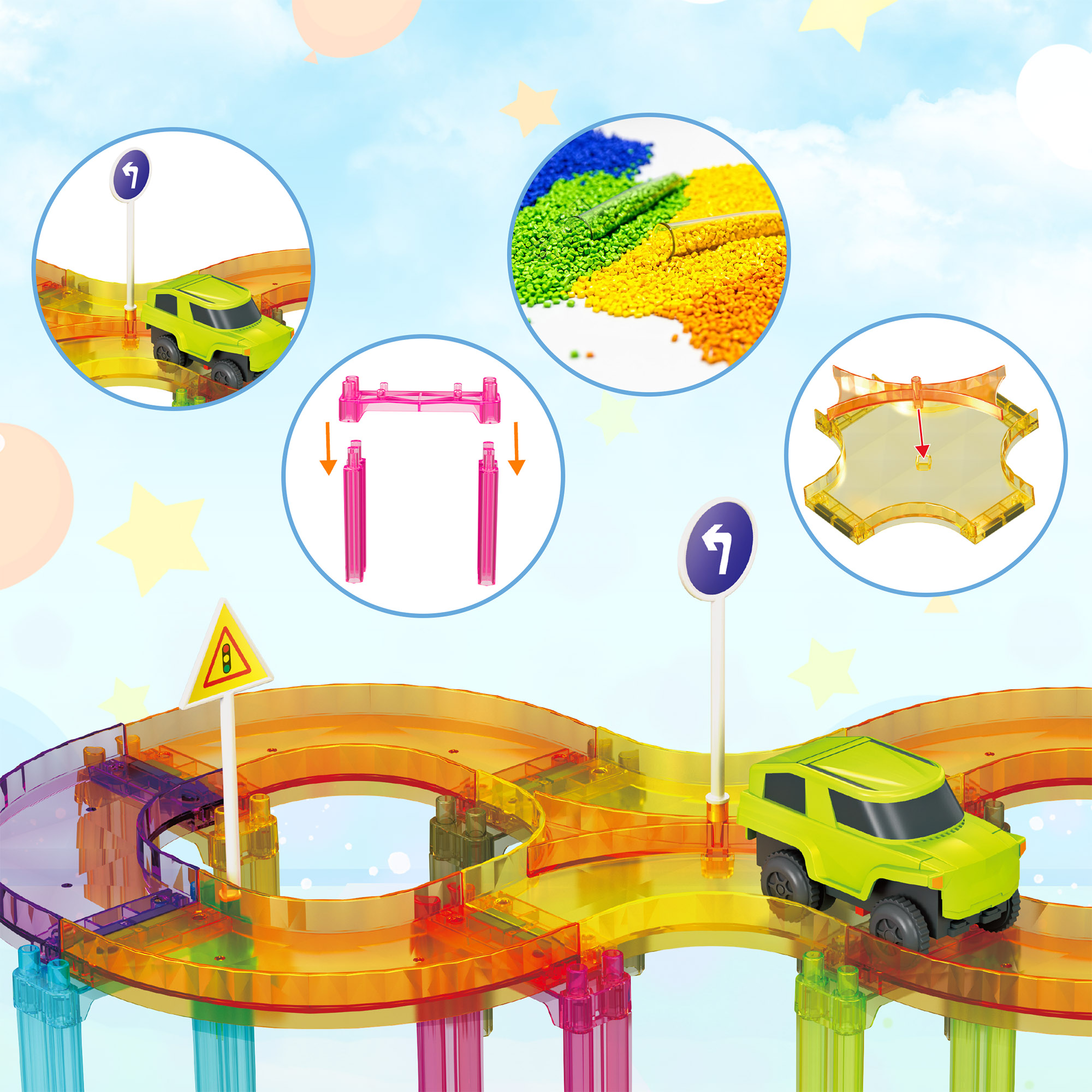 PicassoTiles 40 Piece Magnetic Tile Race Track, Play Set, LED Car ...