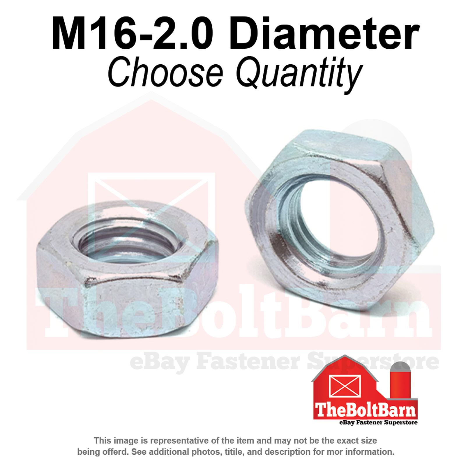 M16-2.0 Class 4 Hex Jam Nuts Zinc Clear Coarse Thread (Pick Quantity ...
