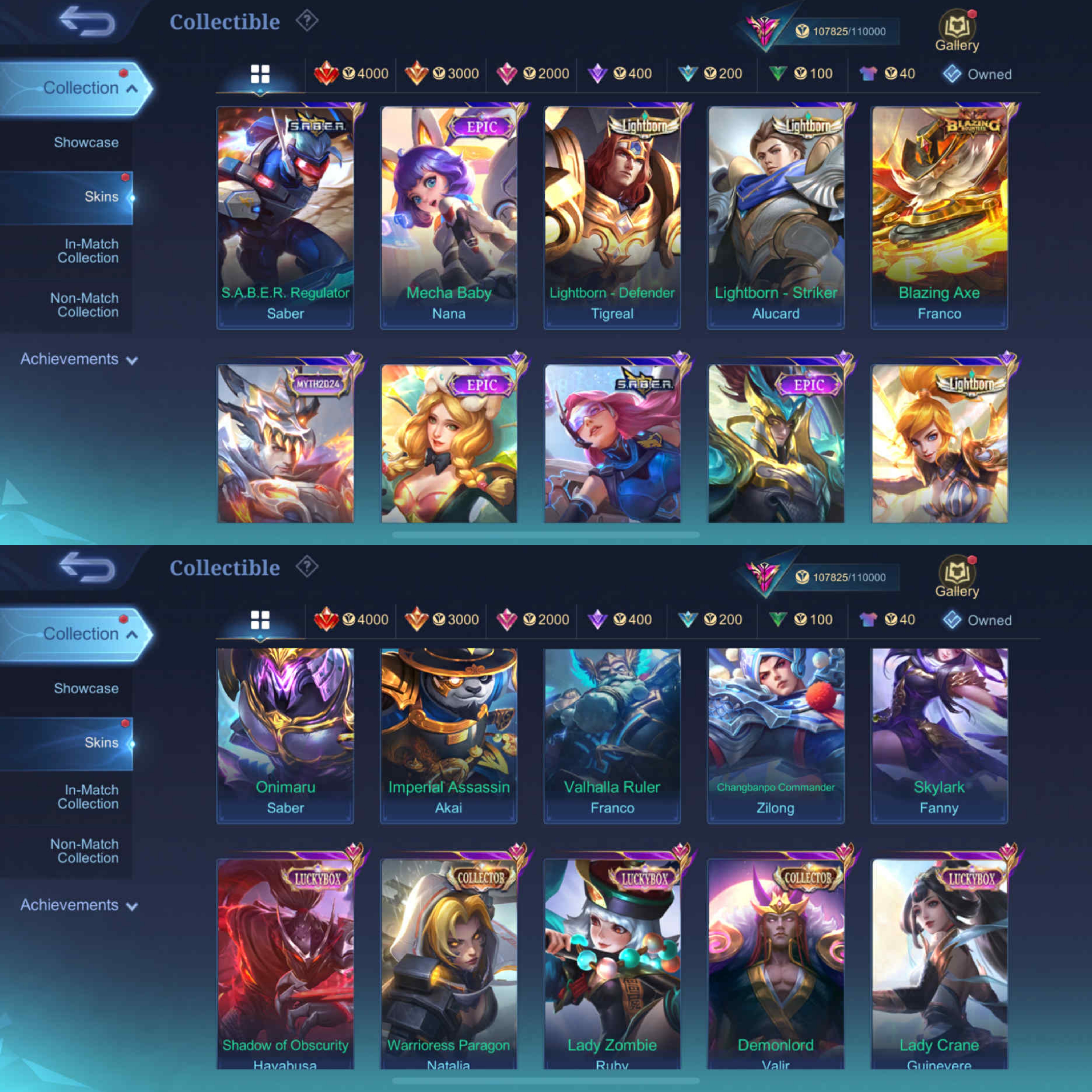 Buy ML# 20 Legend& kof Gushion 344 Skins Zenith Selena Exalted Luckybox ...