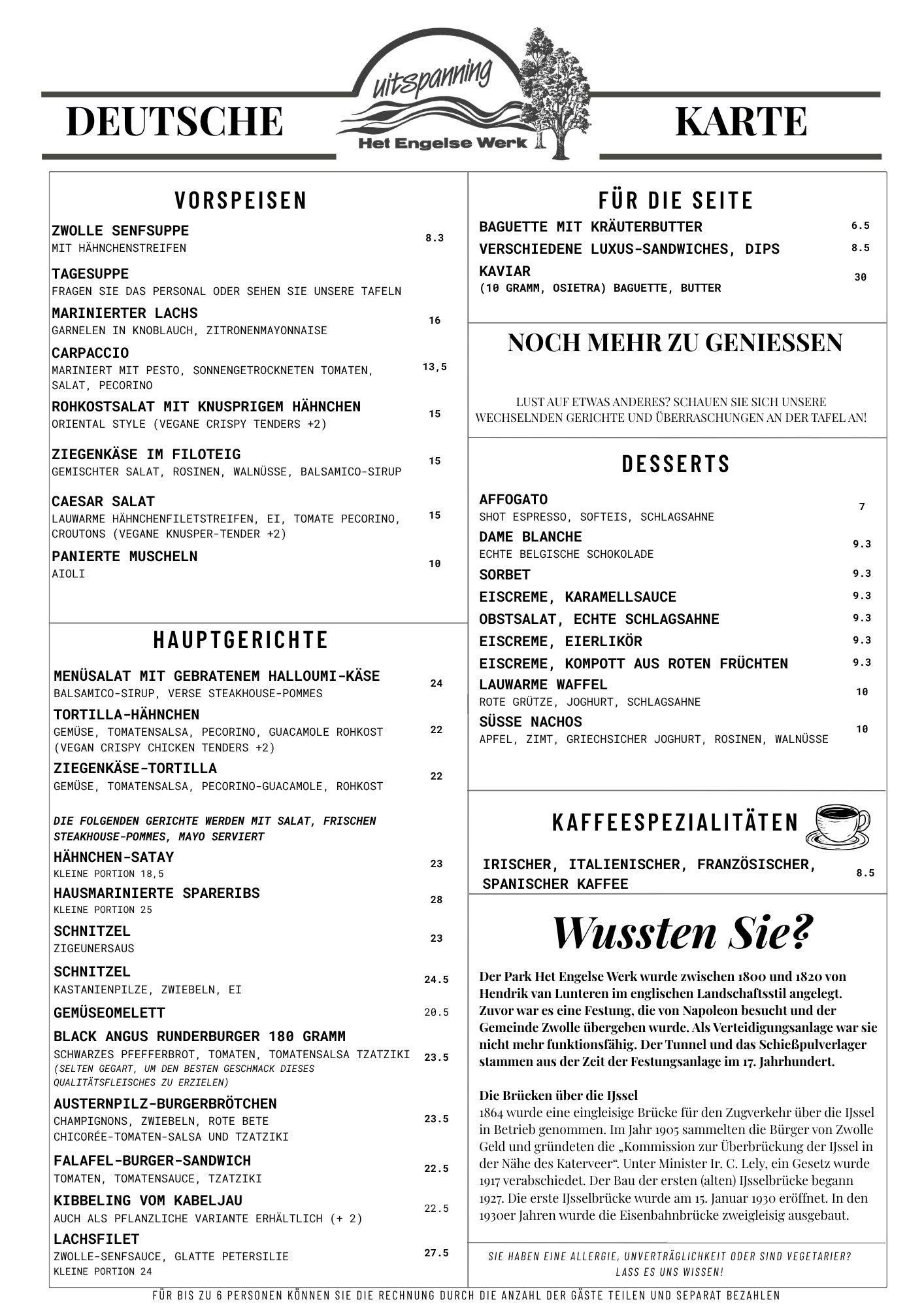Menukaarten – Uitspanning Het Engelse Werk